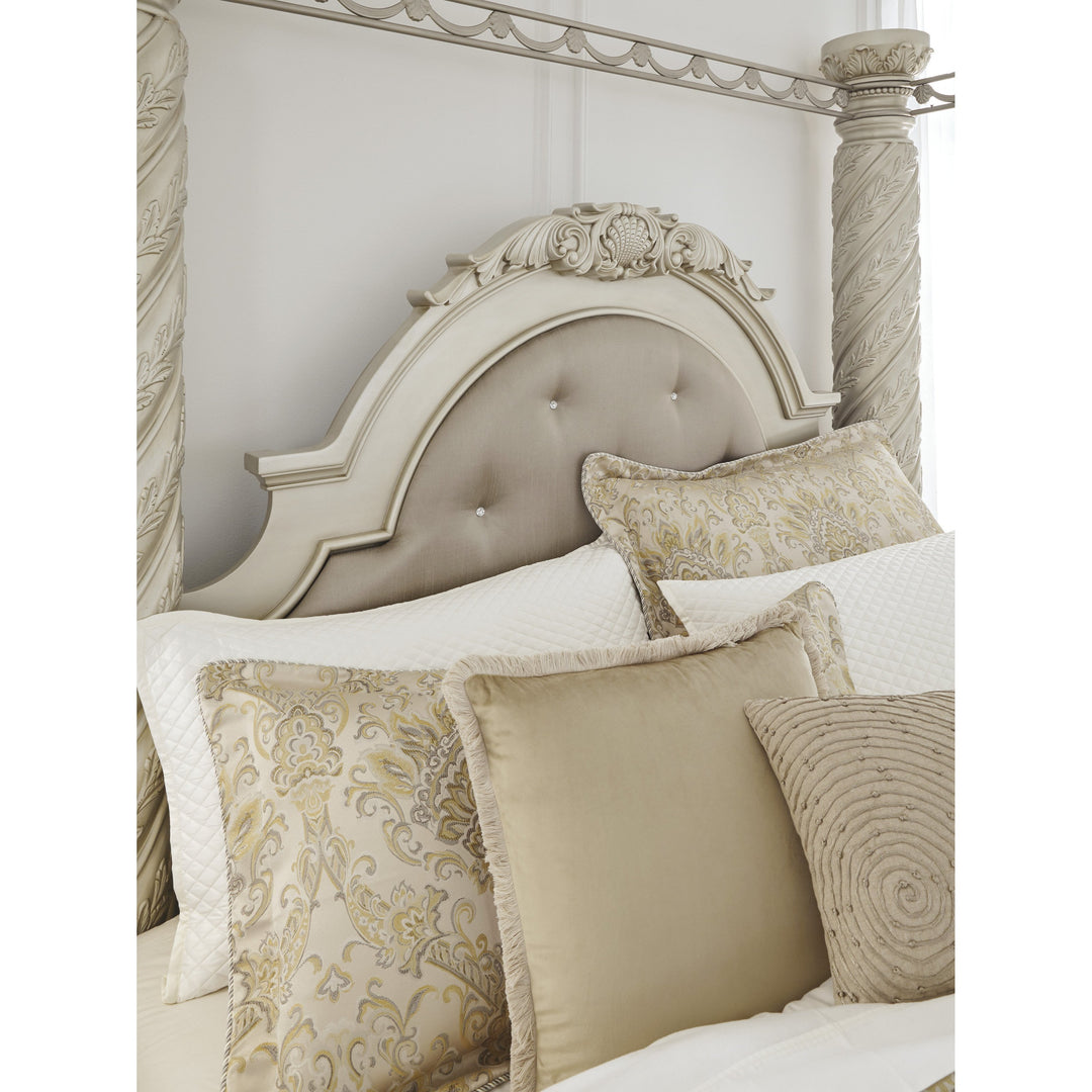 Cassimore Pearl Silver Canopy Bedroom Set Bella Furniture