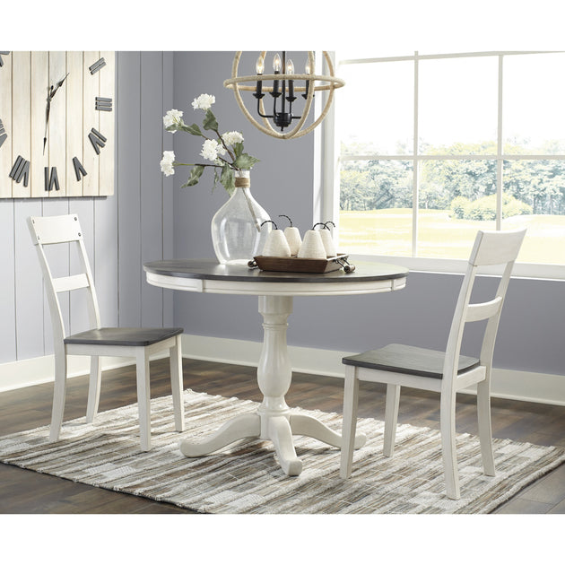 Nelling White/Dark Brown Round Dining Room Set | Bella Furniture